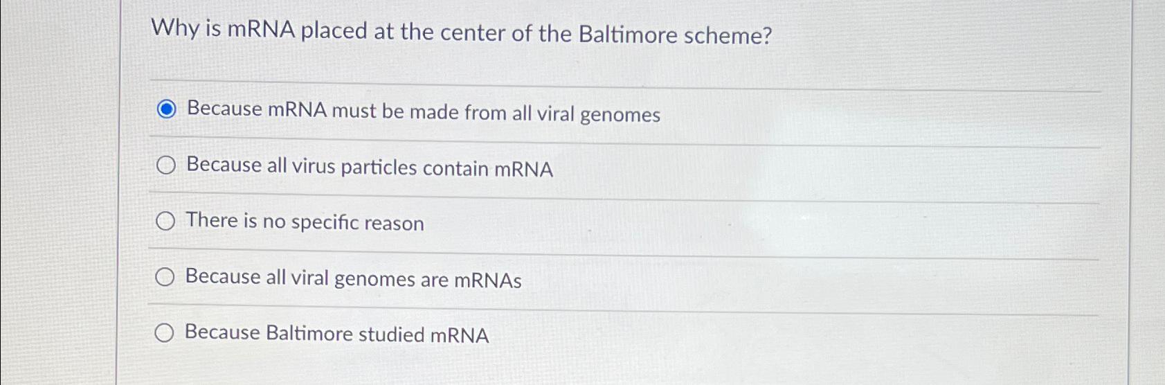 Solved Why is mRNA placed at the center of the Baltimore | Chegg.com