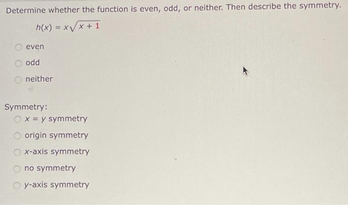Solved Determine whether the function is even, odd, or | Chegg.com