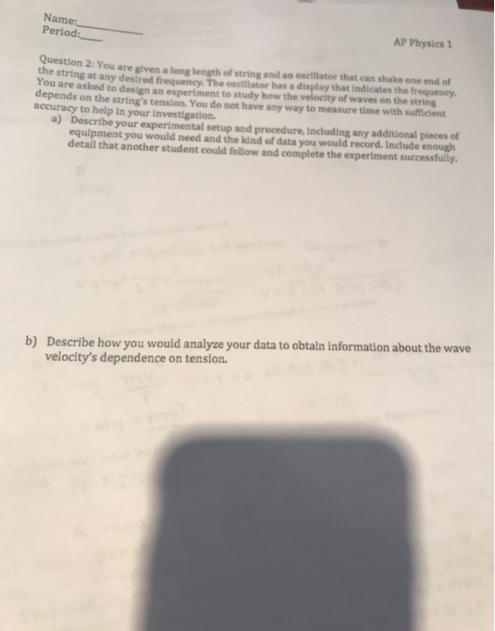 Solved Name: Period: AP Physics 1 has a display that can | Chegg.com