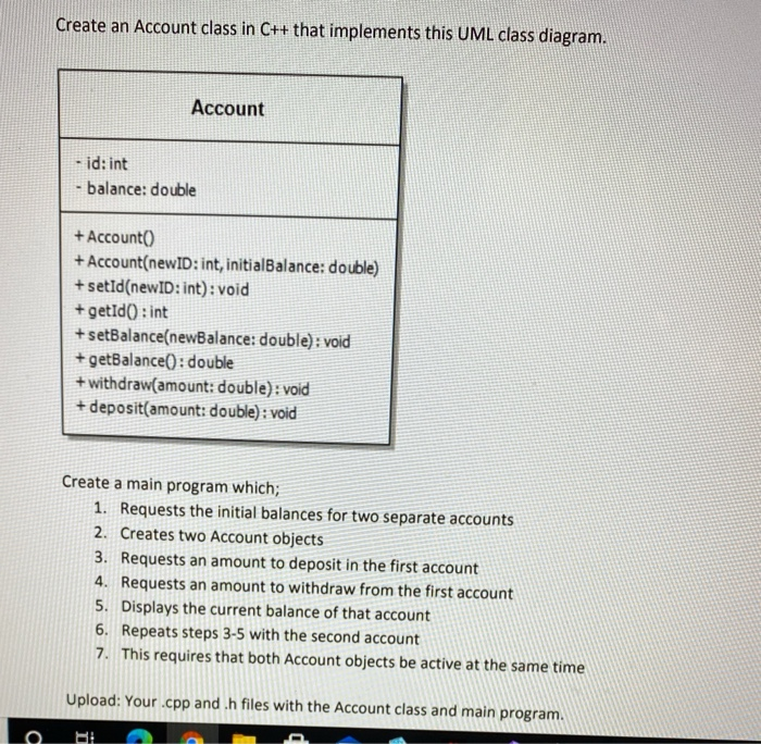 Solved Create an Account class in C++ that implements this | Chegg.com