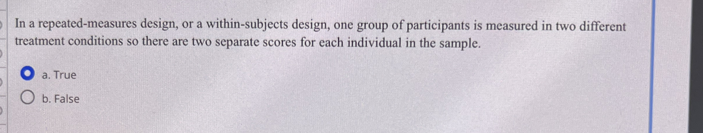 Solved In a repeated-measures design, or a within-subjects | Chegg.com