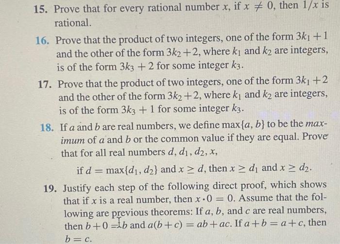 Solved 15. Prove that for every rational number x, if x =0, | Chegg.com