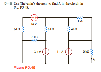 Solved 5.48 ﻿Use Thévenin's theorem to find Io ﻿in the | Chegg.com