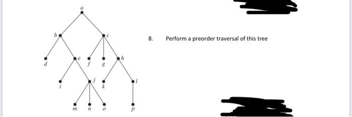 Solved 8. Perform a preorder traversal of this tree | Chegg.com