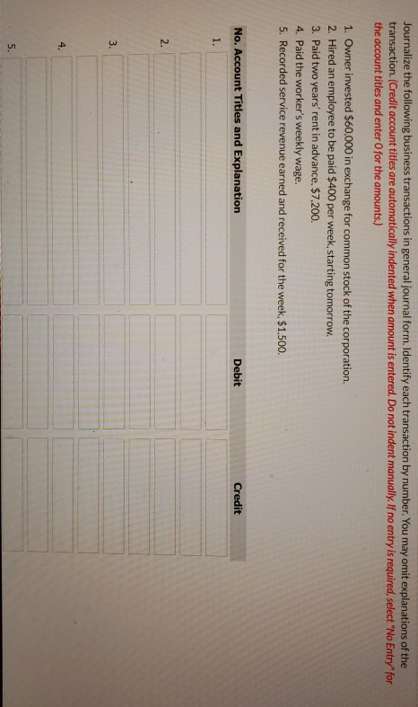 Solved Journalize the following business transactions in | Chegg.com