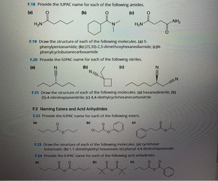 Solved F.18 Provide the IUPAC name for each of the following | Chegg.com