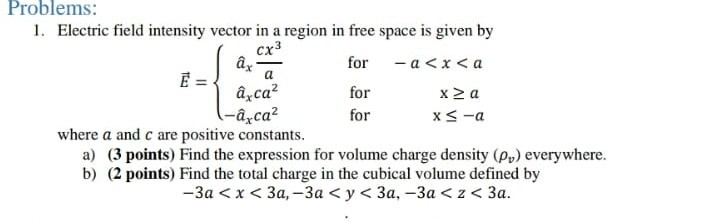 Solved a Problems: 1. Electric field intensity vector in a | Chegg.com