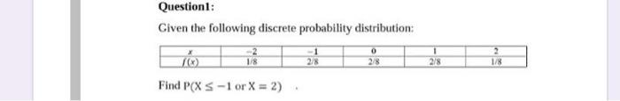 Solved Question1: Given the following discrete probability | Chegg.com