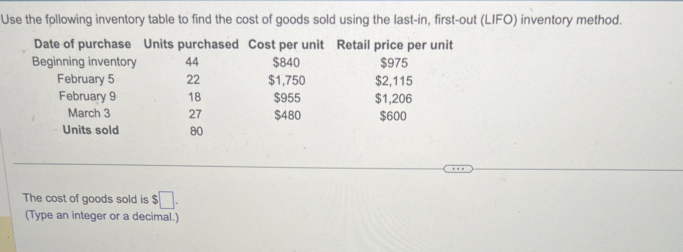 Solved Use the following inventory table to find the cost of | Chegg.com