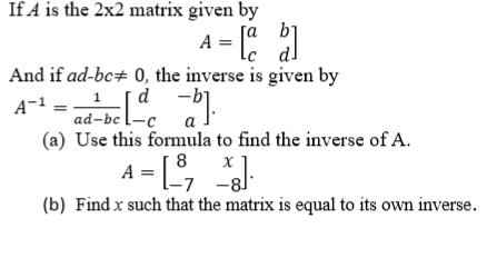 Solved If A is the 2×2 matrix given by A=[acbd] And if | Chegg.com