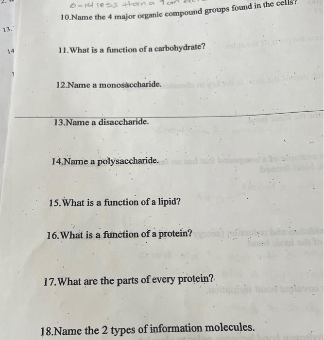 Solved 10. Name the 4 major organic compound groups found in | Chegg.com