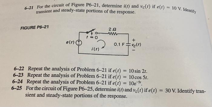 Solved 6-21 For the circuit of Figure P6-21, determine i(t) | Chegg.com