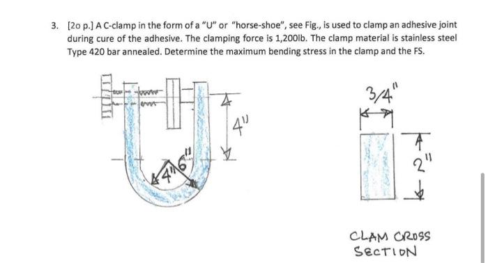 Solved 3. [20 p.] A C-clamp in the form of a "U" or | Chegg.com