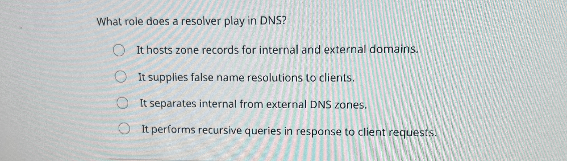 Solved What role does a resolver play in DNS?It hosts zone | Chegg.com