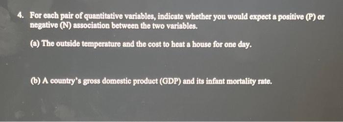 Solved 4. For each pair of quantitative variables, indicate | Chegg.com