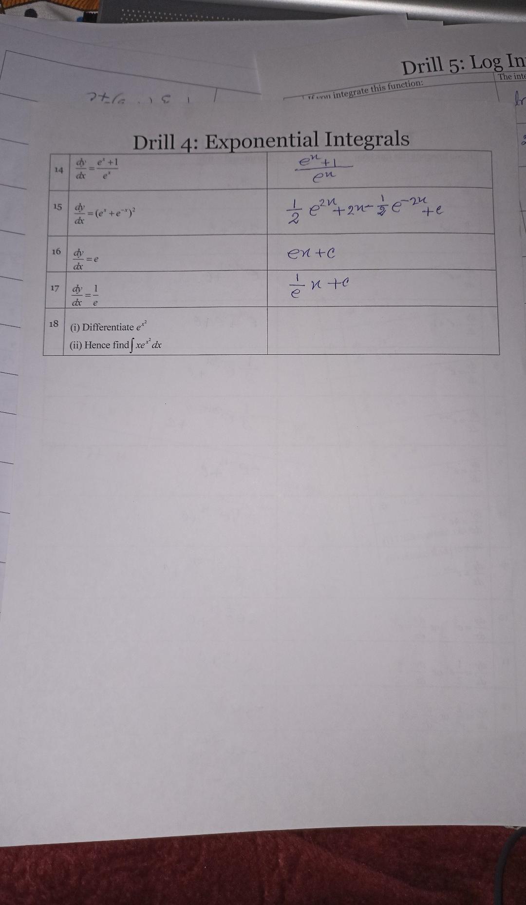 Solved Drill 4: Exponential Integrals Drill 5: Log | Chegg.com
