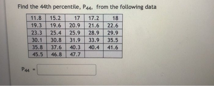 Solved Find the 44th percentile, P44, from the following | Chegg.com
