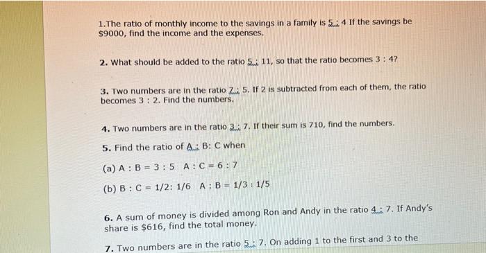 Solved 1.The ratio of monthly income to the savings in a | Chegg.com