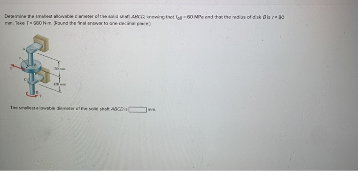 Solved Determine the smallest allowable diameter of the | Chegg.com
