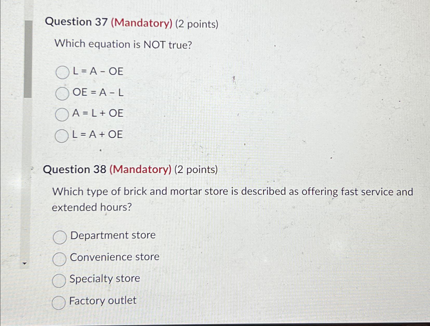 Solved Question 37 (Mandatory) (2 ﻿points)Which equation is | Chegg.com