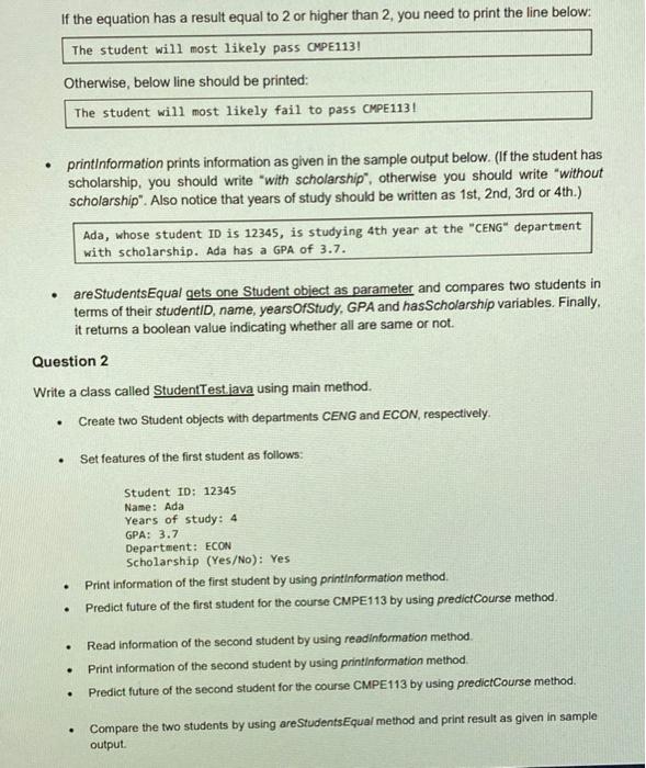 Solved Question 1 Write a class called Student.java with the | Chegg.com