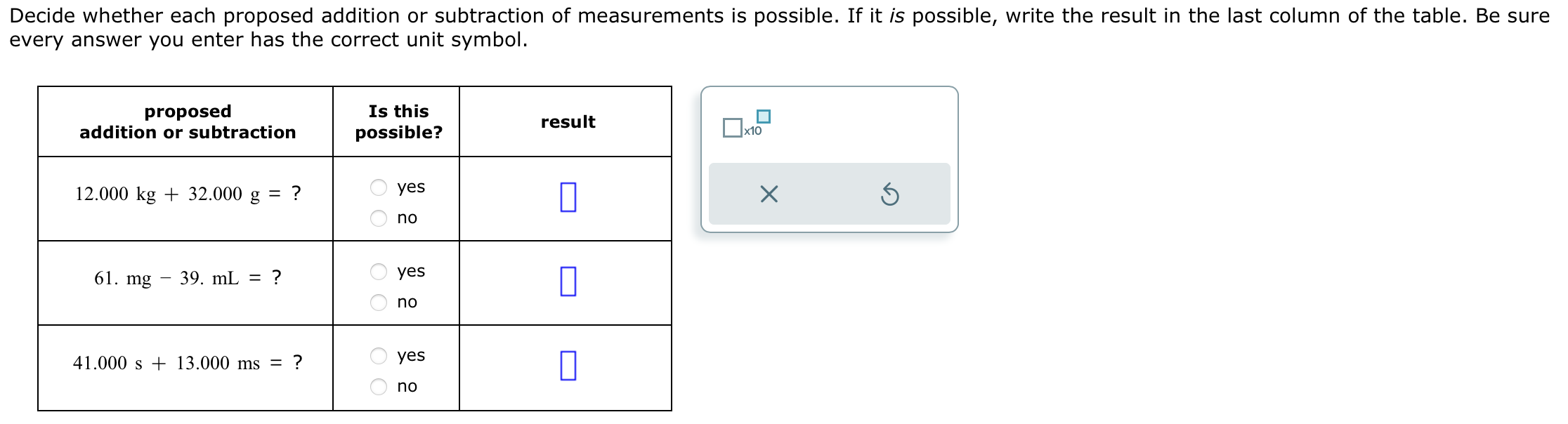 Solved Decide whether each proposed addition or subtraction | Chegg.com