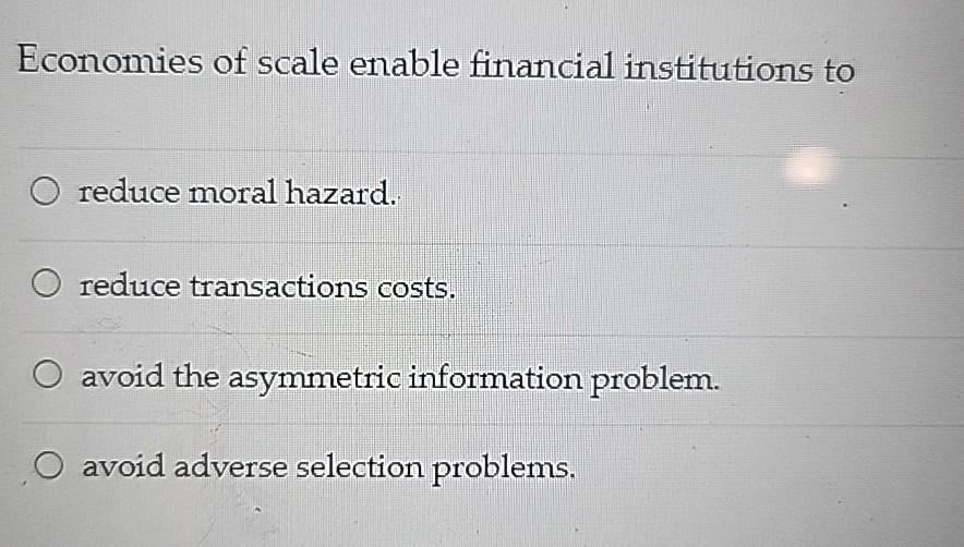 Solved Economies of scale enable financial institutions | Chegg.com