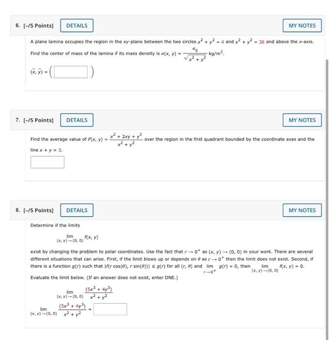 Solved 6. [-15 Points) DETAILS MY NOTES A plane lamina | Chegg.com