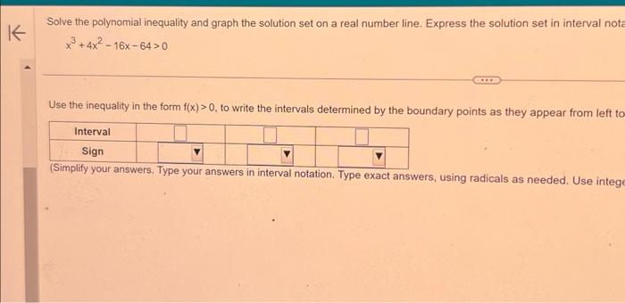 Solved Solve the polynomial inequality and graph the | Chegg.com