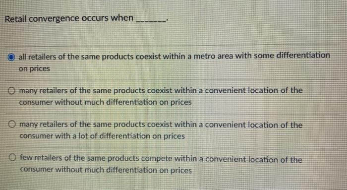 Solved Retail convergence occurs when all retailers of the | Chegg.com