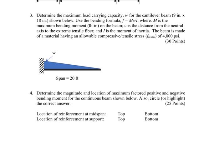 Solved 3. Determine the maximum load carrying capacity, w | Chegg.com