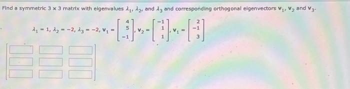 Solved Find a symmetric 3 x 3 matrix with eigenvalues , iy, | Chegg.com