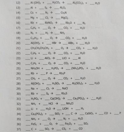 Solved -Al(OH)3+-H2CO3→-Al2(CO3)3+dotsH2O-Al+dotsS8→-Al2S3,C | Chegg.com