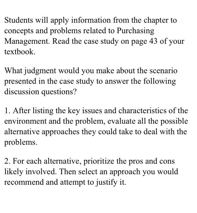 Solved Students will apply information from the chapter to | Chegg.com