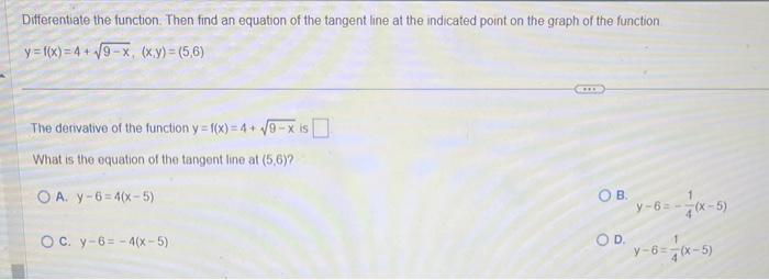 Solved Differentiate the function. Then find an equation of | Chegg.com