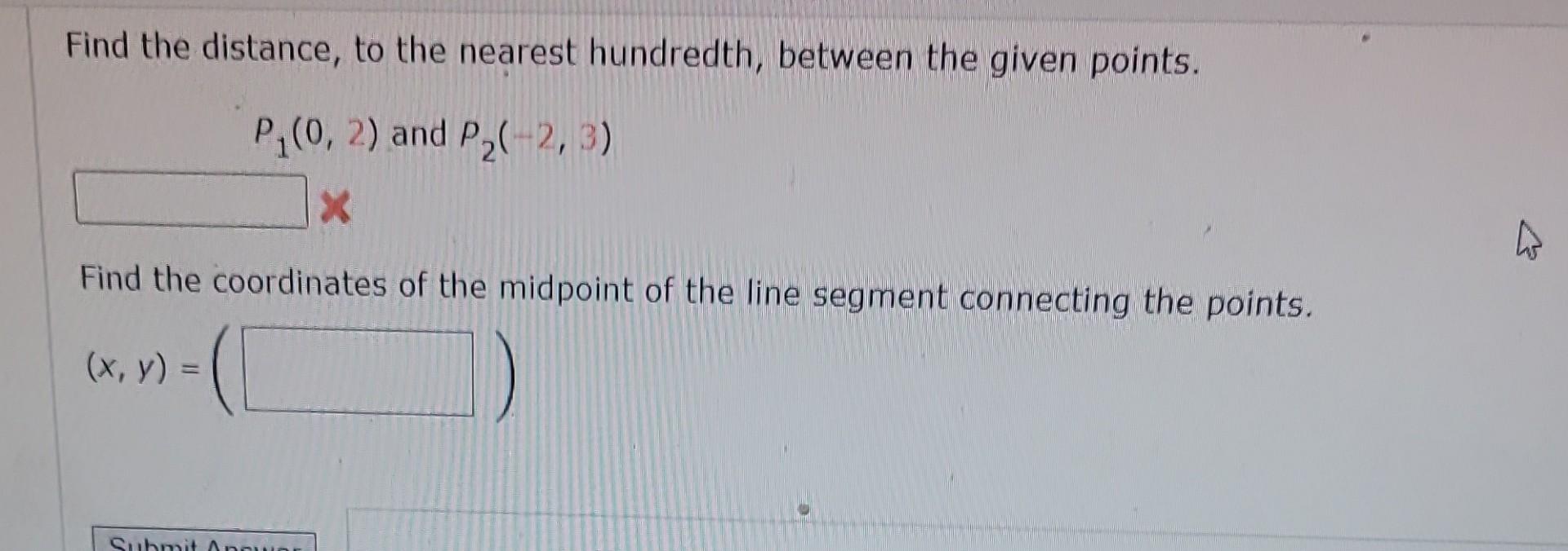 Solved Find the distance, to the nearest hundredth, between | Chegg.com