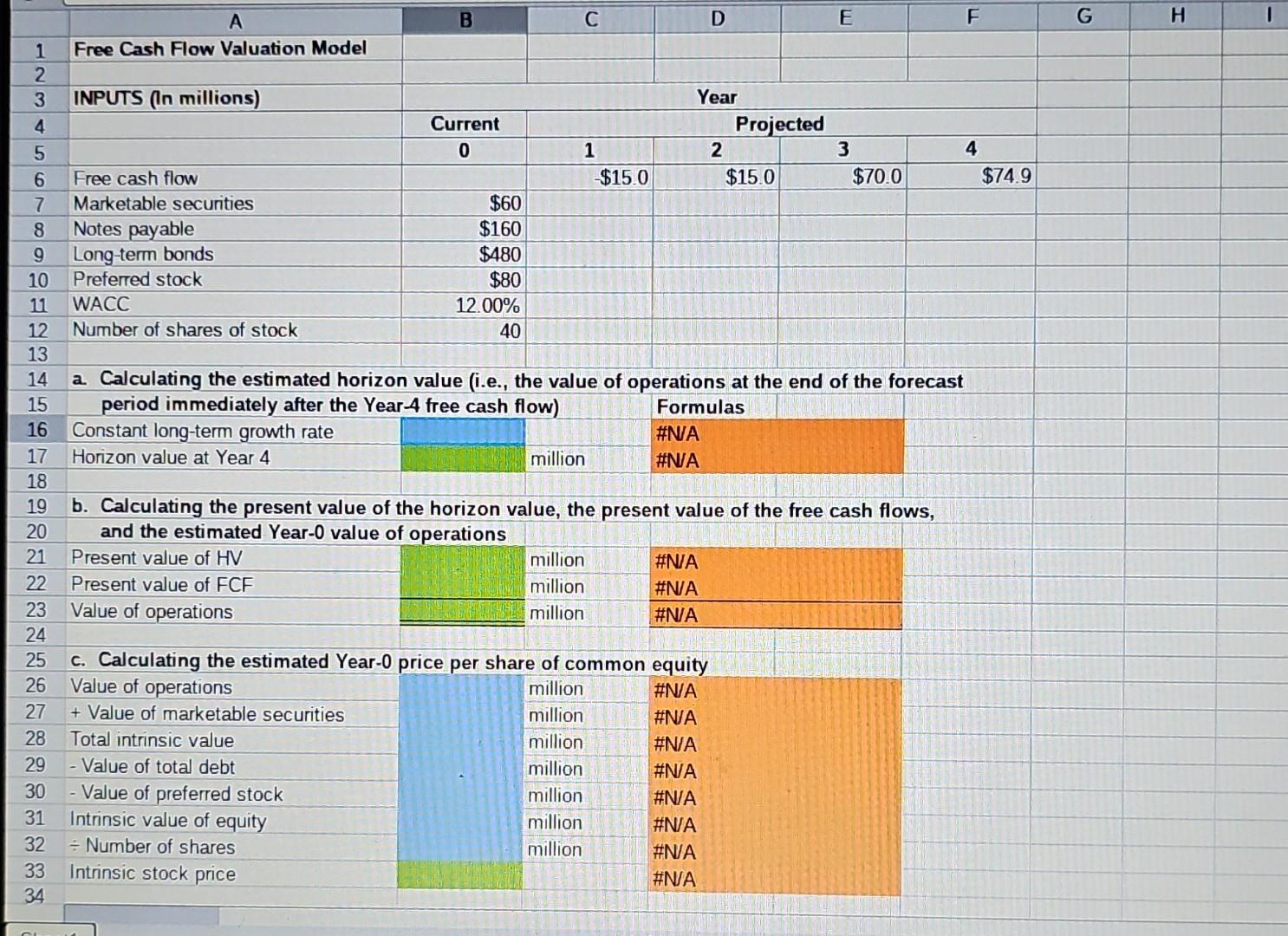 Solved a. Calculate the estimated horizon value (i.e., the | Chegg.com