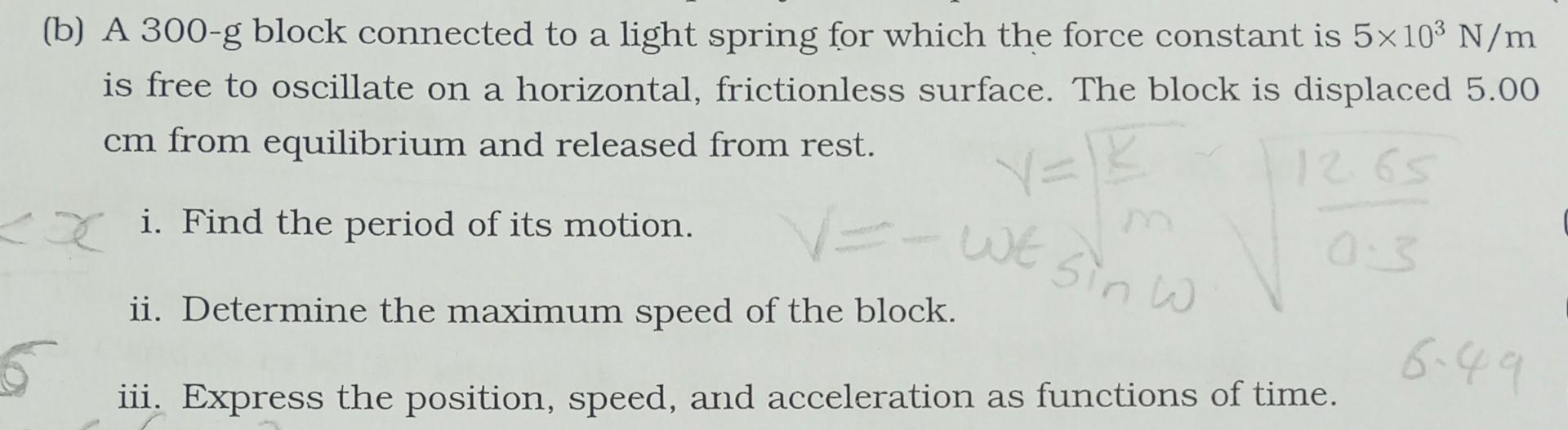 Solved b) A 300-g block connected to a light spring for | Chegg.com