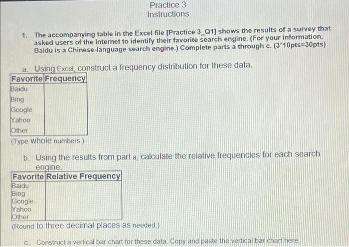 Solved Practice 3 Instructions 1. The accompanying table in | Chegg.com