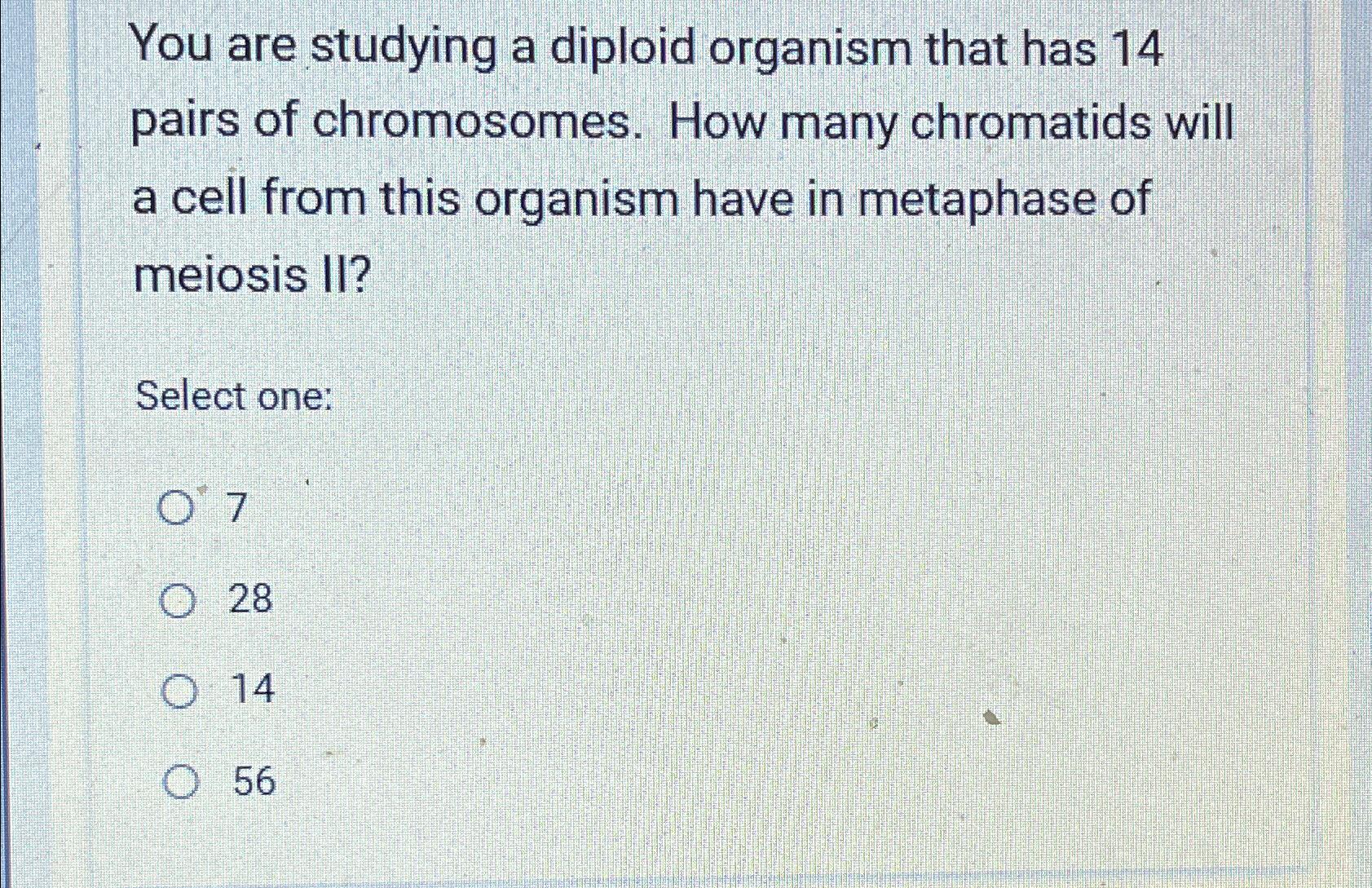 Solved You are studying a diploid organism that has 14 | Chegg.com