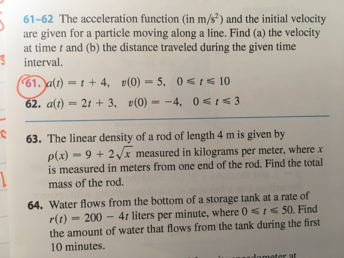 Solved 61-62 The acceleration function (in m/s) and the | Chegg.com