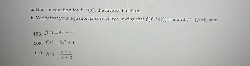 a. ﻿Find an equation for f-1(x), ﻿the inverse | Chegg.com