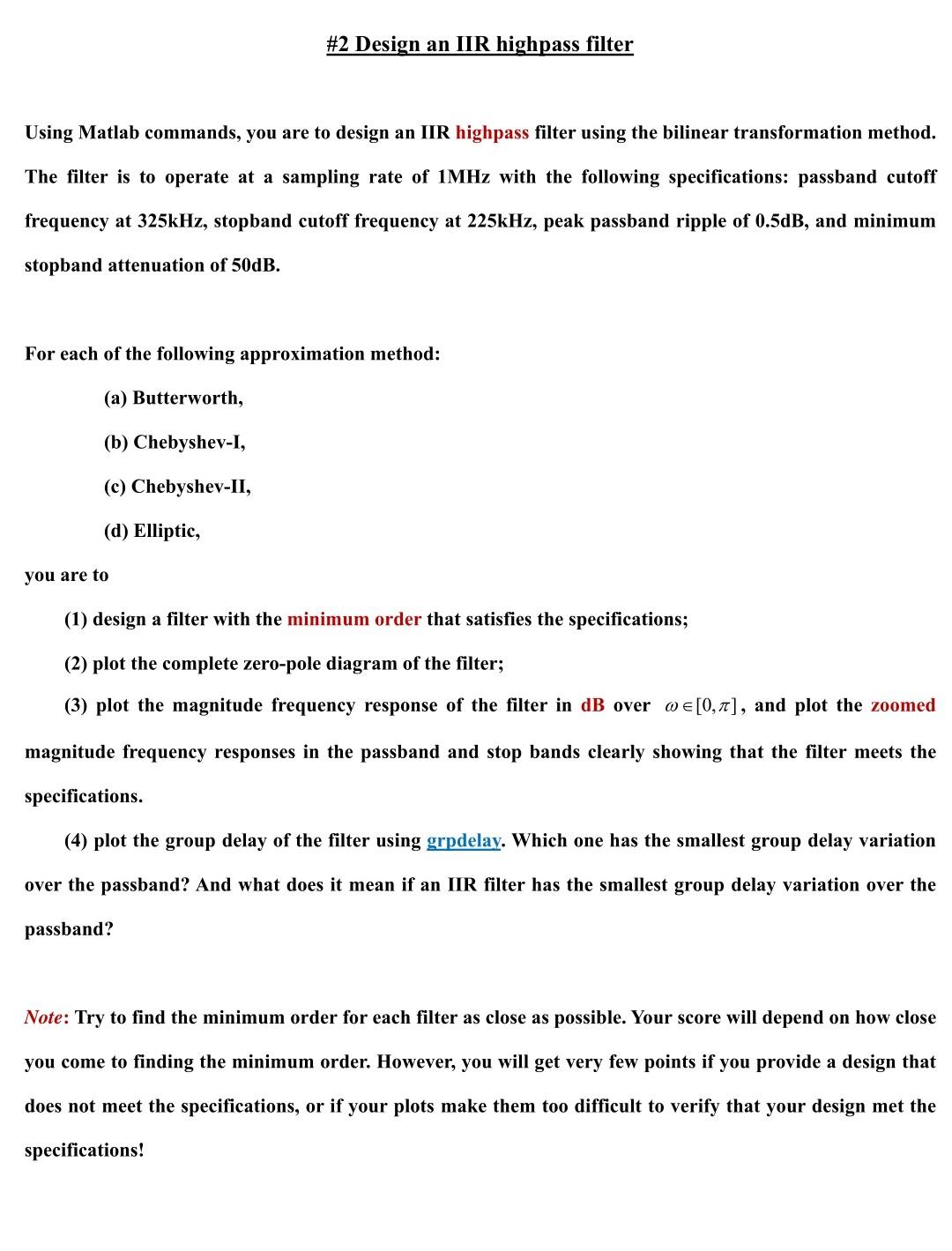 #2 Design an IIR highpass filter Using Matlab | Chegg.com