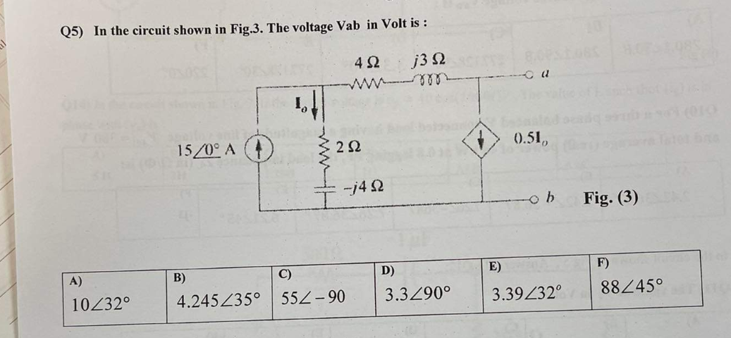 Solved Q5) In the circuit shown in Fig.3. The voltage Vab in | Chegg.com