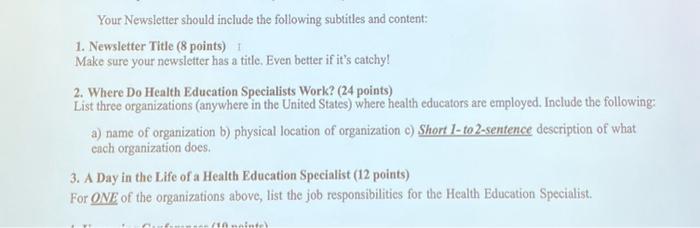 Solved Your Newsletter should include the following | Chegg.com
