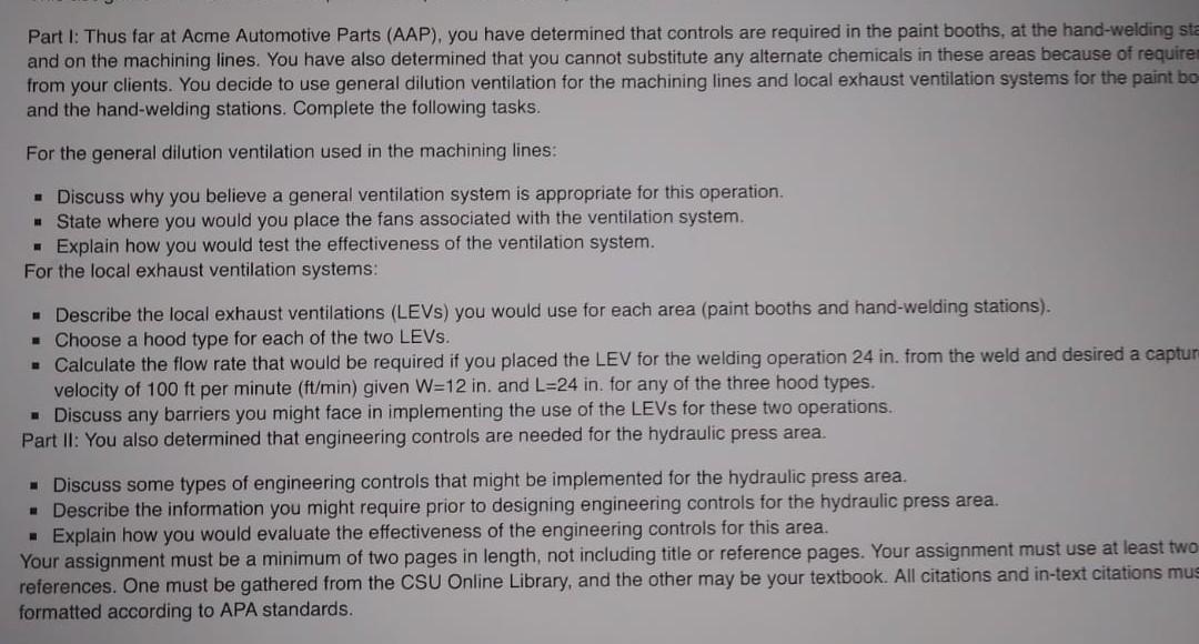 Solved Part I: Thus far at Acme Automotive Parts (AAP), you | Chegg.com