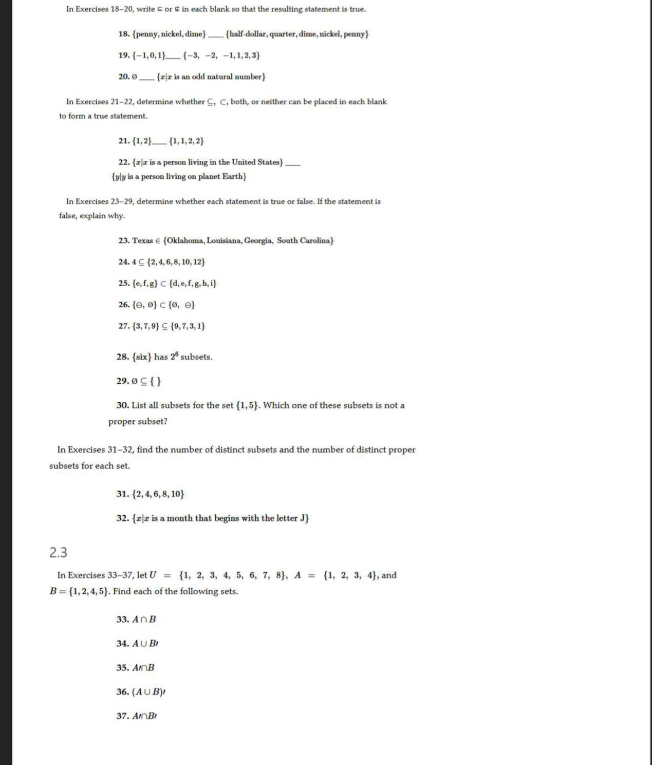 Solved In Exercises 18-20, ﻿write sube or Φ ﻿in each blank | Chegg.com