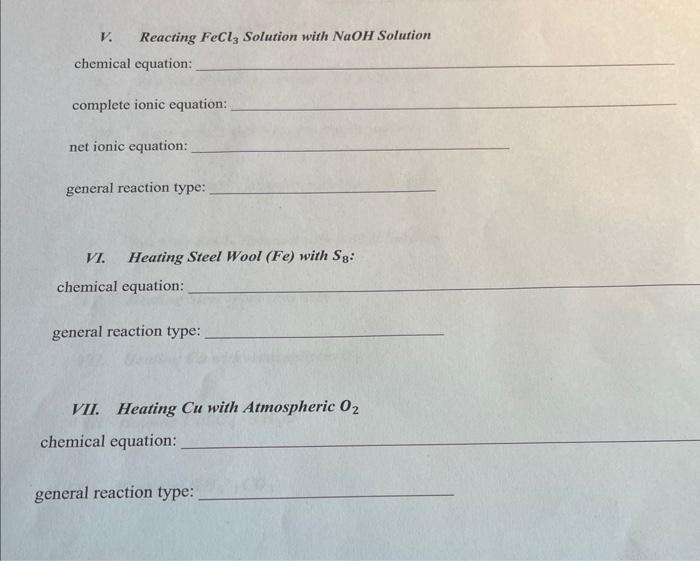 Solved V. Reacting FeCl3 Solution with NaOH Solution | Chegg.com