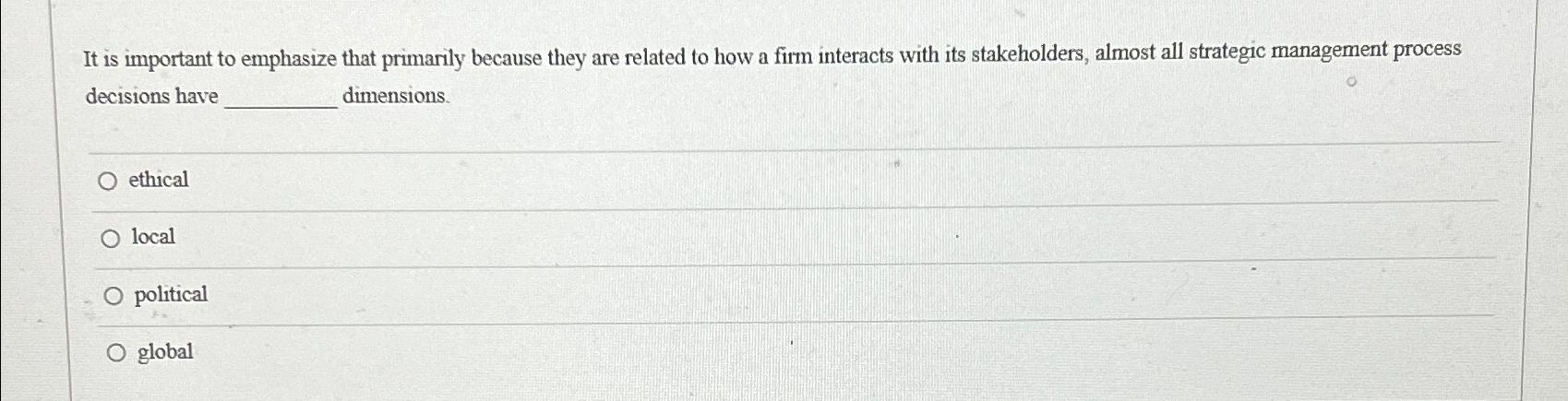 Solved It is important to emphasize that primarily because | Chegg.com
