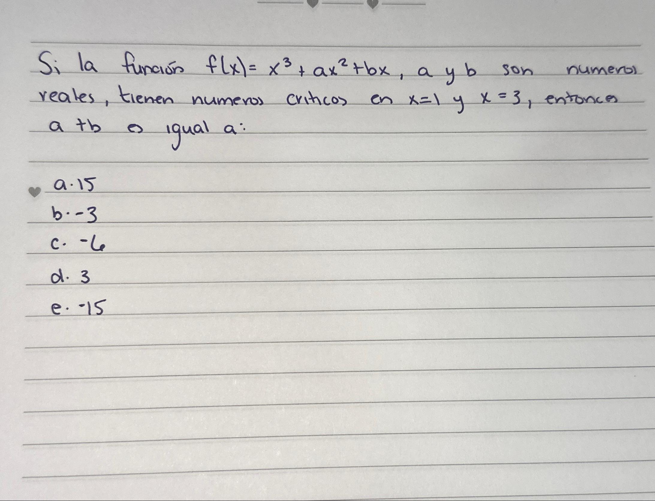 Solved Si la función f(x)=x3+ax2+bx, ﻿ayb son numeros | Chegg.com